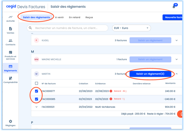 Comment pointer un avoir avec une facture – Cegid Devis Factures / Gestion Commerciale