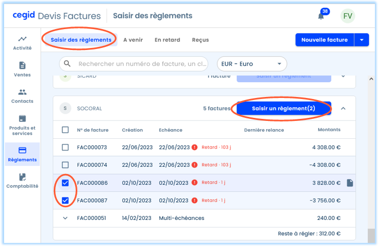 Comment pointer un avoir avec une facture – Cegid Devis Factures ...