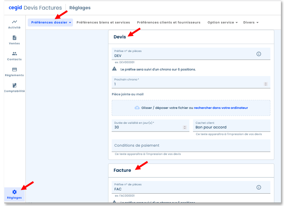 Comment régler le compteur des devis, commandes, BL ou factures – Cegid Devis Factures / Gestion ...