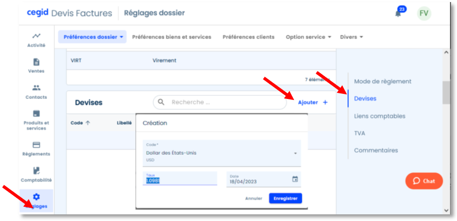Gestion des devises – Cegid Devis Factures / Gestion Commerciale